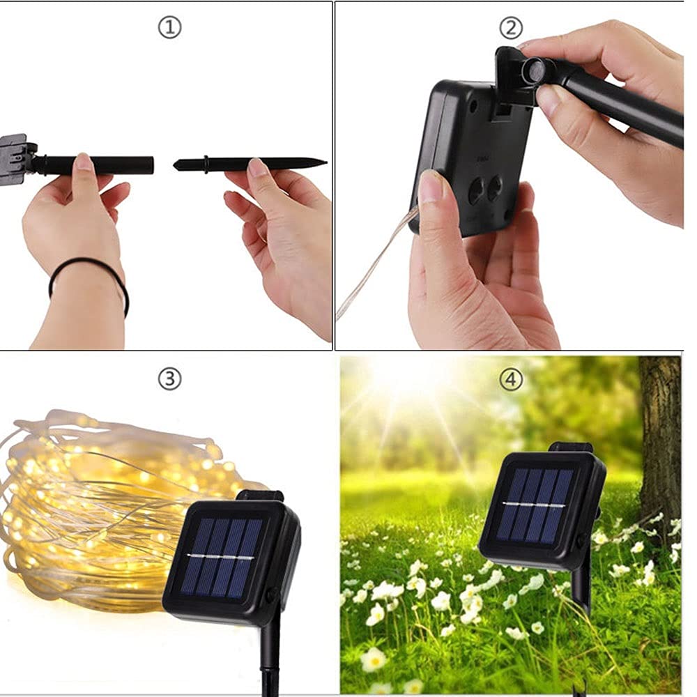 Solar Light String, Solar Copper Wire Light String 66 Feet 200 Led Small Lights, 8 Switching Modes, Starry Sky Outdoor Waterproof, Suitable for Home, Garden, Terrace, Wedding and Party (Warm White)