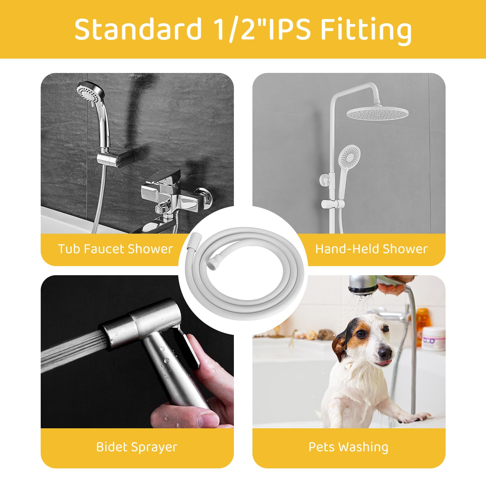 BESy Shower Hose 60 Inches Extra Long PVC Hose for Handheld Shower Head Flexible Hand Held Shower Hose Replacement RV Shower Hose for Bathing Toilet Cleaning Pet Bathing Matte Black