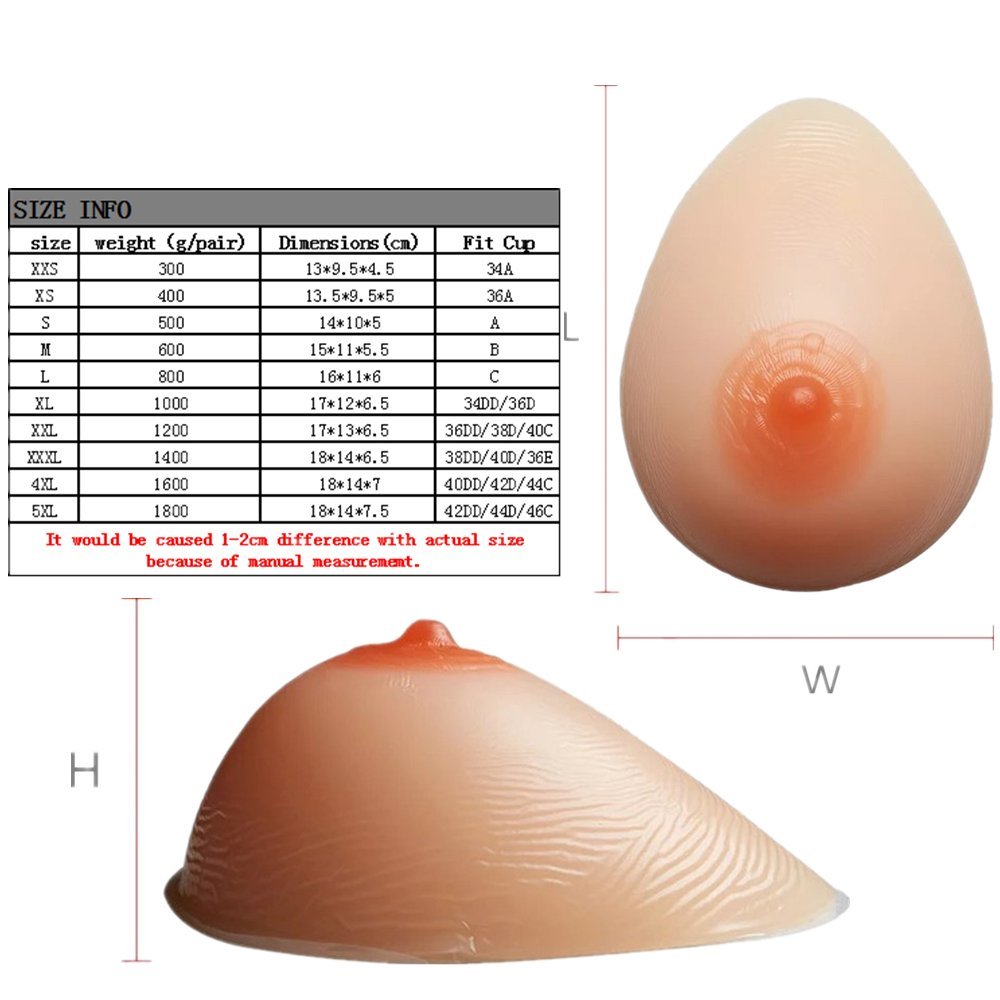 Aonkey Silicone Breast Forms Fake Boobs for Crossdresser/Mastectomy Patient.. (XXXXL(1600g/pair), Nude