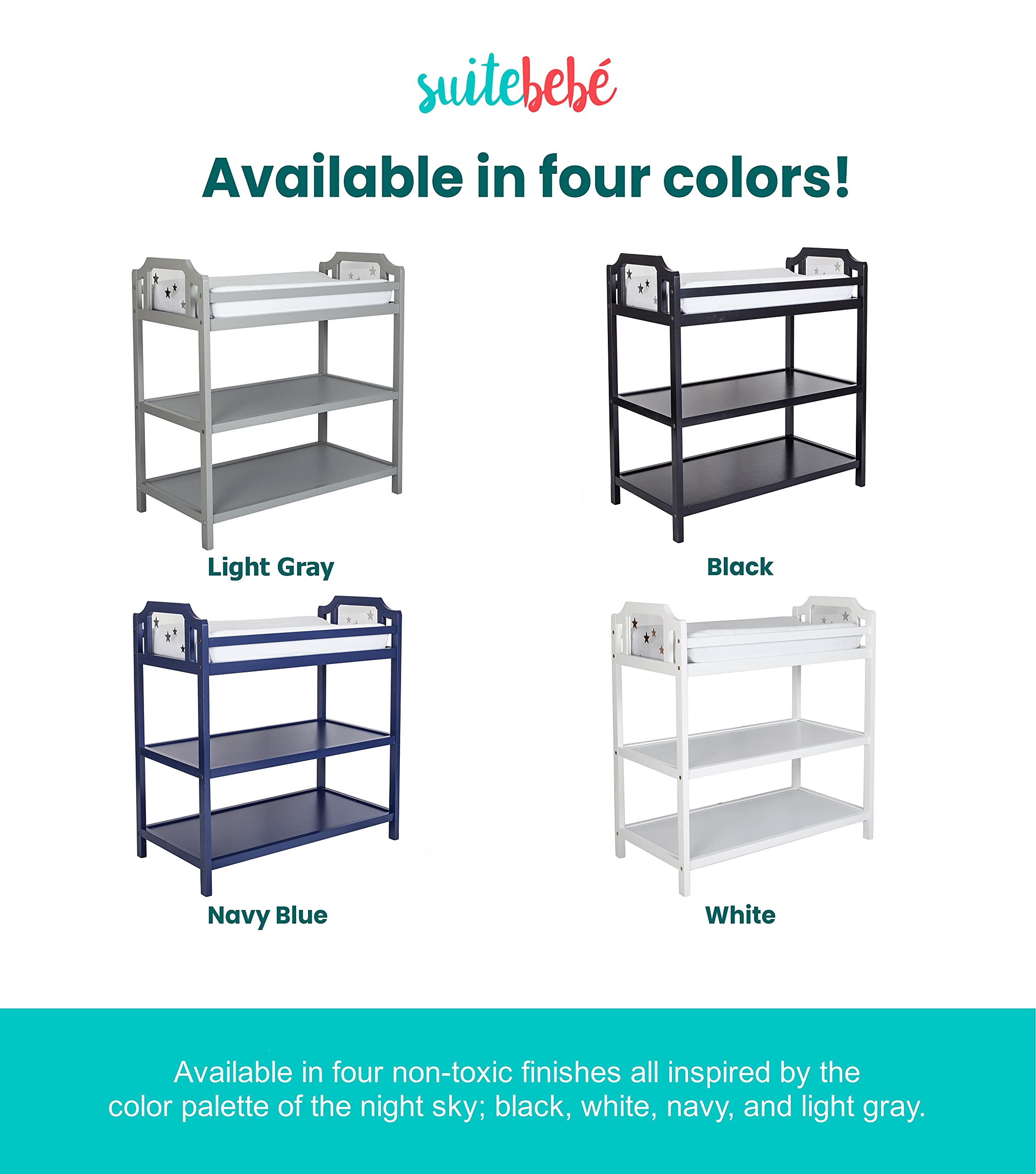 Suite Bebe Celeste Changing Table Safety Rail Included, Light Grey