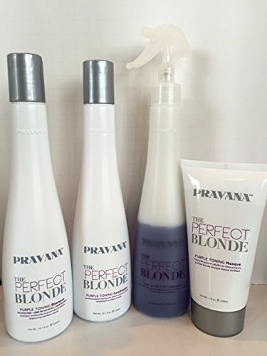 PRAVANA THE PERFECT BLONDE PURPLE TONING SHAMPOO, CONDITIONER, MASQUE & LEAVE IN SPRAY SET