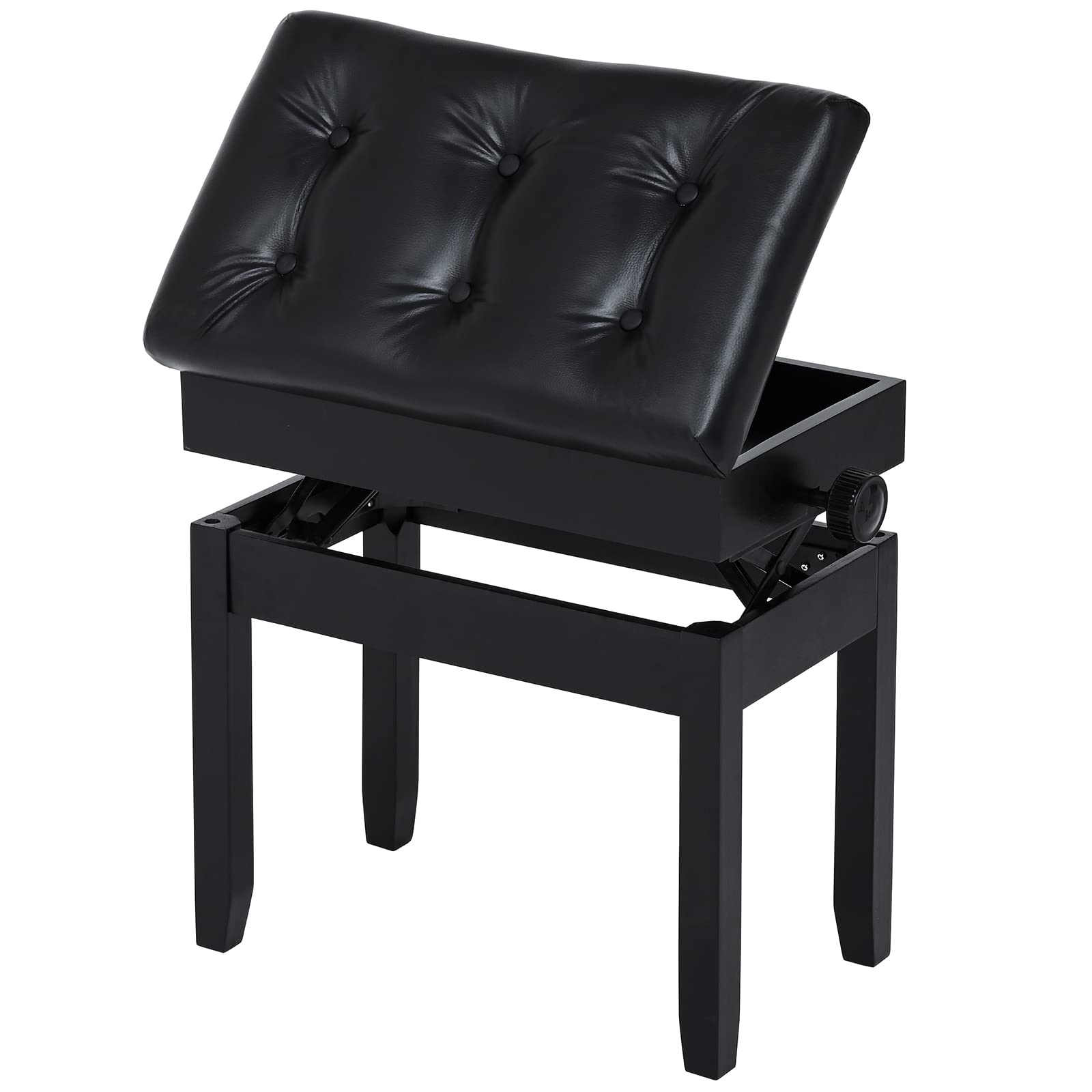 Iwell Piano Bench, Adjustable Piano Bench with Padded Cushion and Storage Compartment for Music Sheet, Music Bench, Piano Stool, Vanity Chair, Black