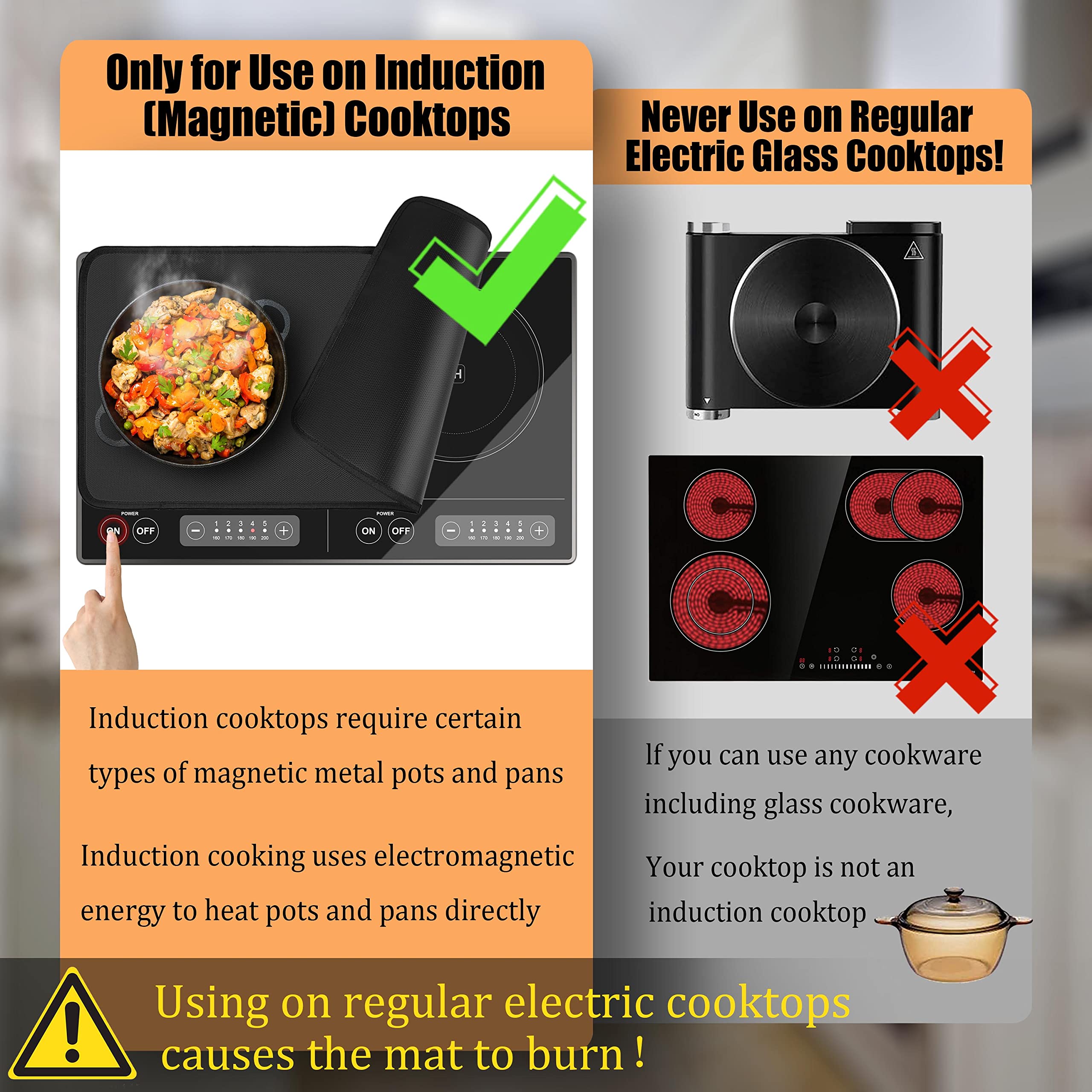 Amerbro Fireproof Induction Cooktop Protector - 23.5 x 11.5in (Magnetic) Induction Cooktop Mat for Electric Induction Stove - Heat Resistant & Waterproof - Prevent Scratches and Burns - Black