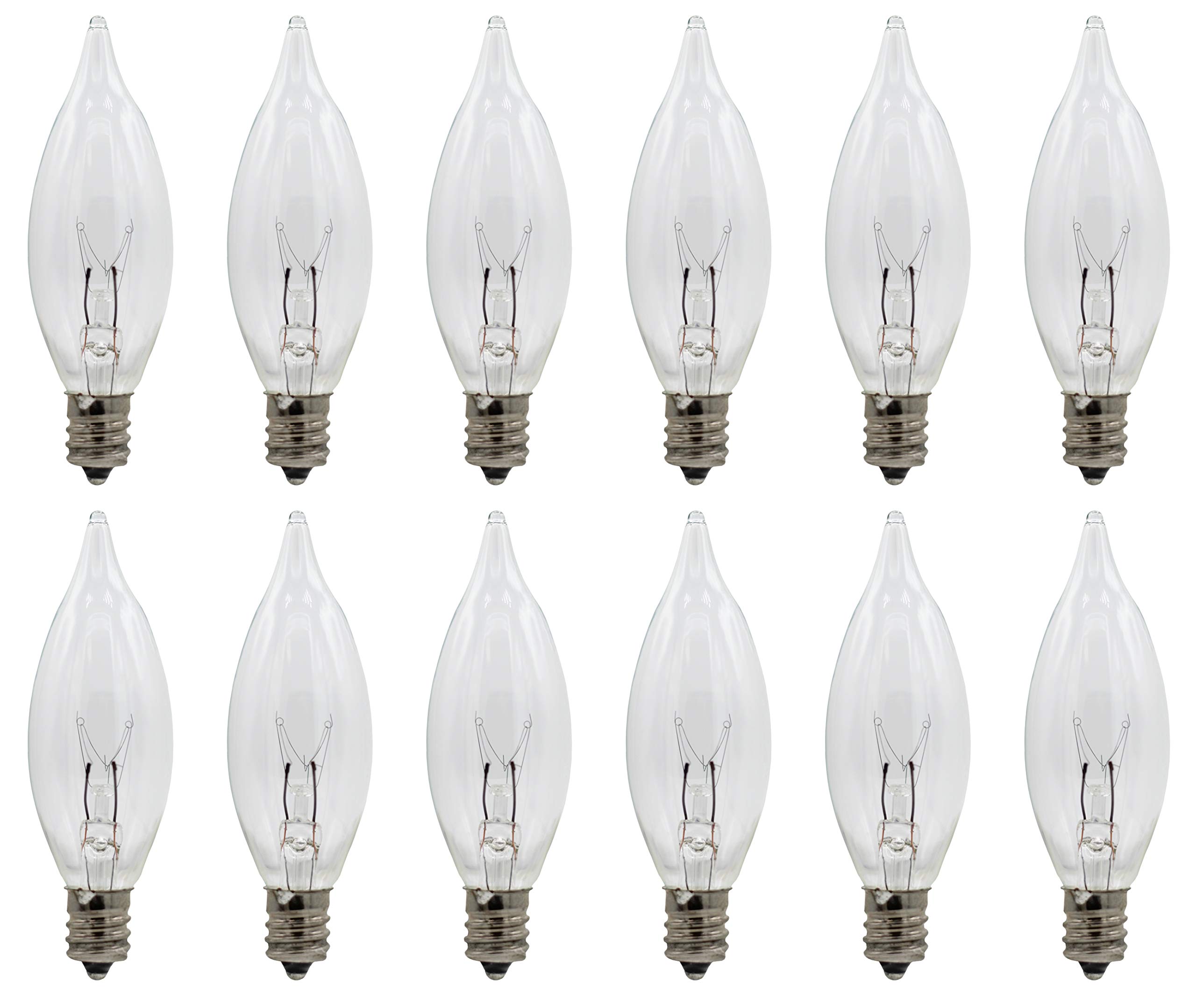 Creative Hobbies® Replacement Light Bulbs for Electric Candle Lamps, Flame Tip Bulbs for Window Candles, Chandeliers - 7 Watt - 120 Volt - E12 Candelabra- Pack of 12