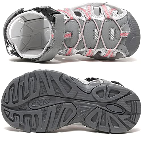 Anbenser Womens Athletic Outdoor Sandals Closed Toe Lightweight Adjustable Sport Hiking Sandals Non Slip Durable Greypink size 8
