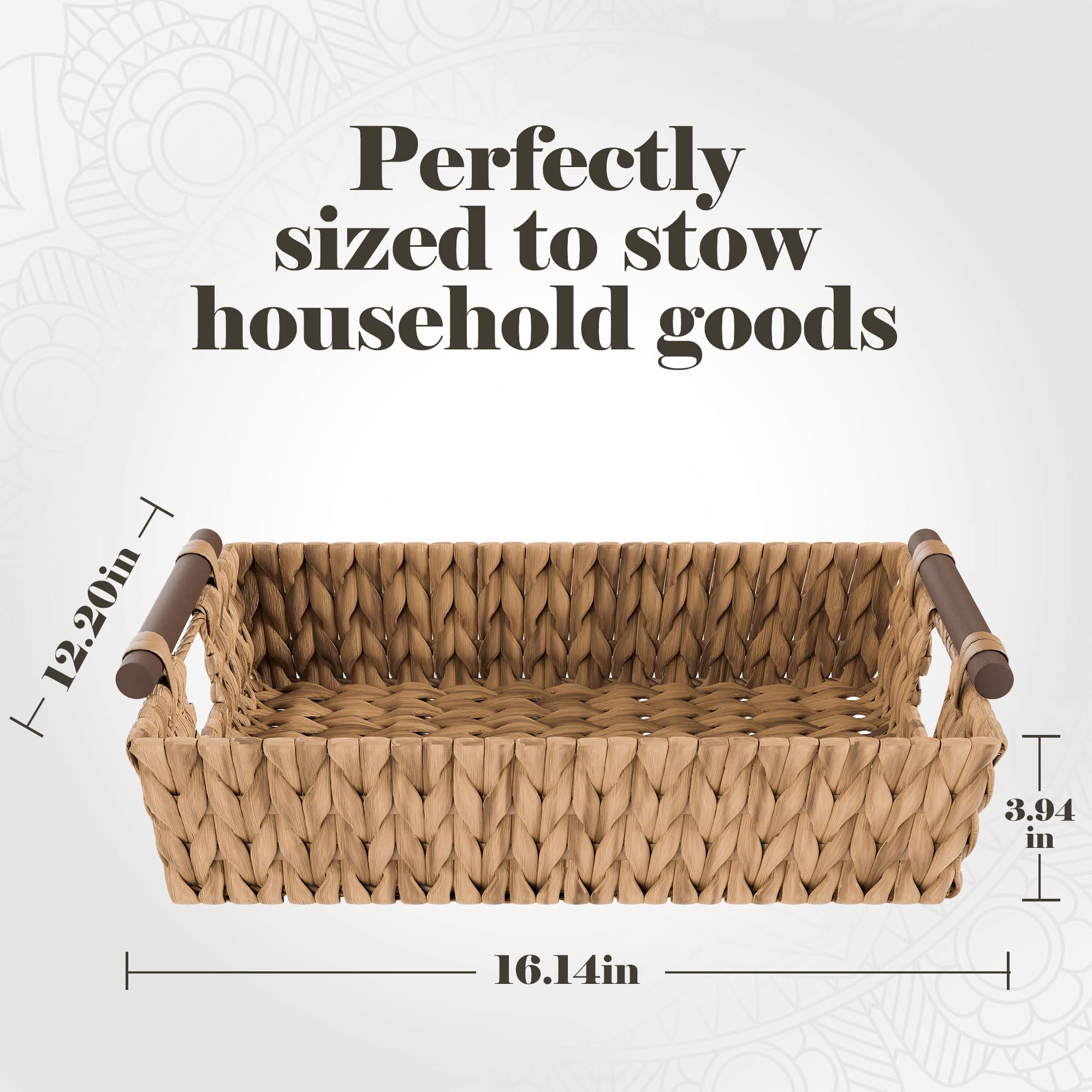 American Atelier Water Hyacinth Wicker Basket with Handles | Rectangular Woven Wicker Storage Baskets with Built-in Carry Handles | Laundry Storage or Pantry Bin | Natural Weave
