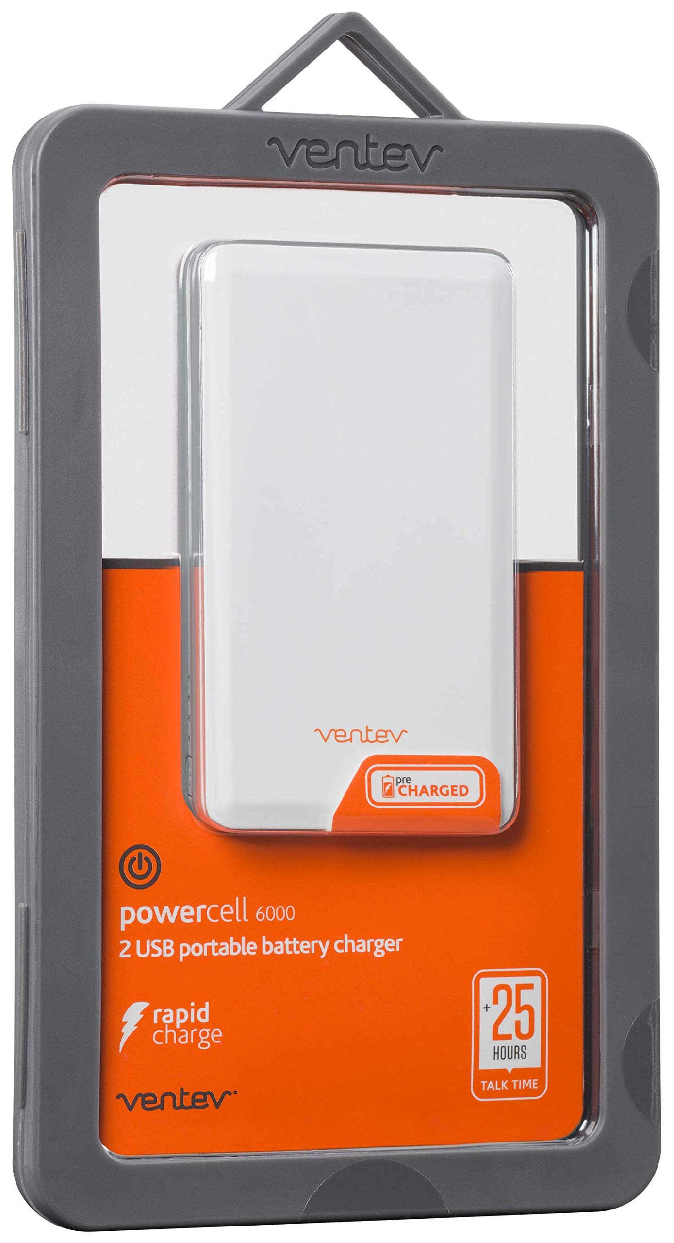 Ventev Powercell 6000 Portable Battery | Power Bank with Two USB Ports | 6000 mAh, Rapid Charge | Ultra Compact External Battery Pack for Smartphone, Tablet, Headset