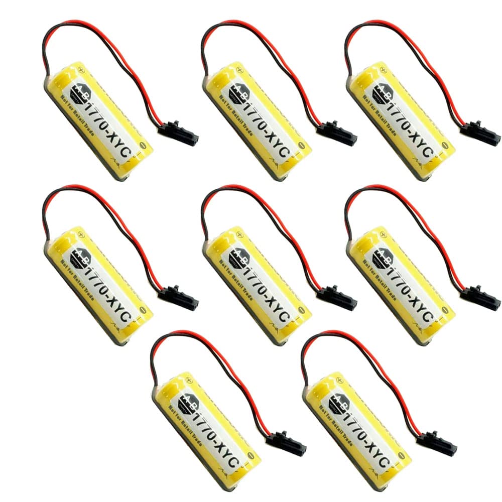 BAOBUTE 8PCS 3V 1770-XYC 3V 1800mAh Lithium PLC Battery Replacement for 1770-XYC/A 1770-XYB 1756-BA1 with Black Plug