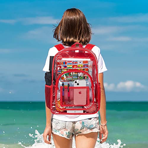 Clear Backpack, Transparent Bookbag Heavy Duty See Through Backpacks for Men - Red
