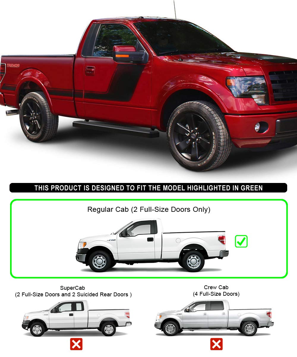 APS Running Boards (Nerf Bars Side Steps Step Bars) Compatible with Ford F150 2009-2014 Regular Cab (Stainless Steel Black Powder Coated 5 inches)