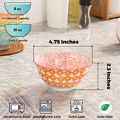 FERAHI Ceramic Bowls, 10 Oz Small Bowls, Set of 8 Ice Cream Bowls, Dessert Bowls, Cereal Bowls for Salsa, Rice, Sauce, Side Dishes, Snack, Condiment, 4.75 Inch-Microwave Dishwasher Safe