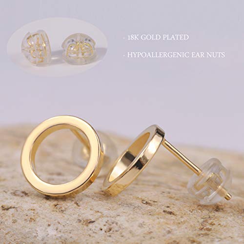 Aobei Pearl 18K Gold Circle Stud Earrings 10MM Small Round Hoop Post Stud for Women Minimalist Jewelry Unisex