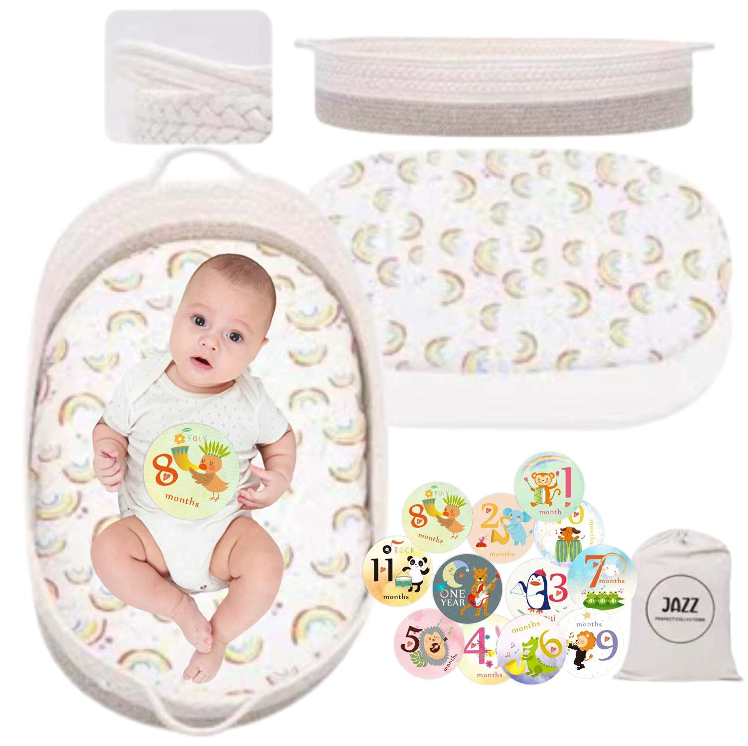 Baby Diaper Changing Cotton Rope Basket with Extra Thick Quilted Zippered Comfortable Foam Pad and Washable Fitted Cover