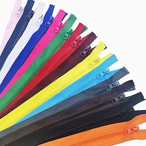 Zippers Colorful Resin Zippers #5 Plastic Zippers with Lifting Ring Pull Separating Zippers for Clothes DIY Handbags Sewing Craft Bags Mixed 14 Colors Resin Zippers (50cm/20inch)