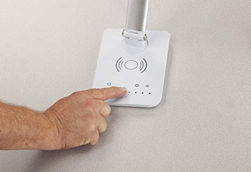 Safco Products 1009SL, Pivoting Neck, Built-in Wireless, USB Port Vamp LED Lamp with Charging Pad, Silver, 16" D x 5" W x 16.75" H
