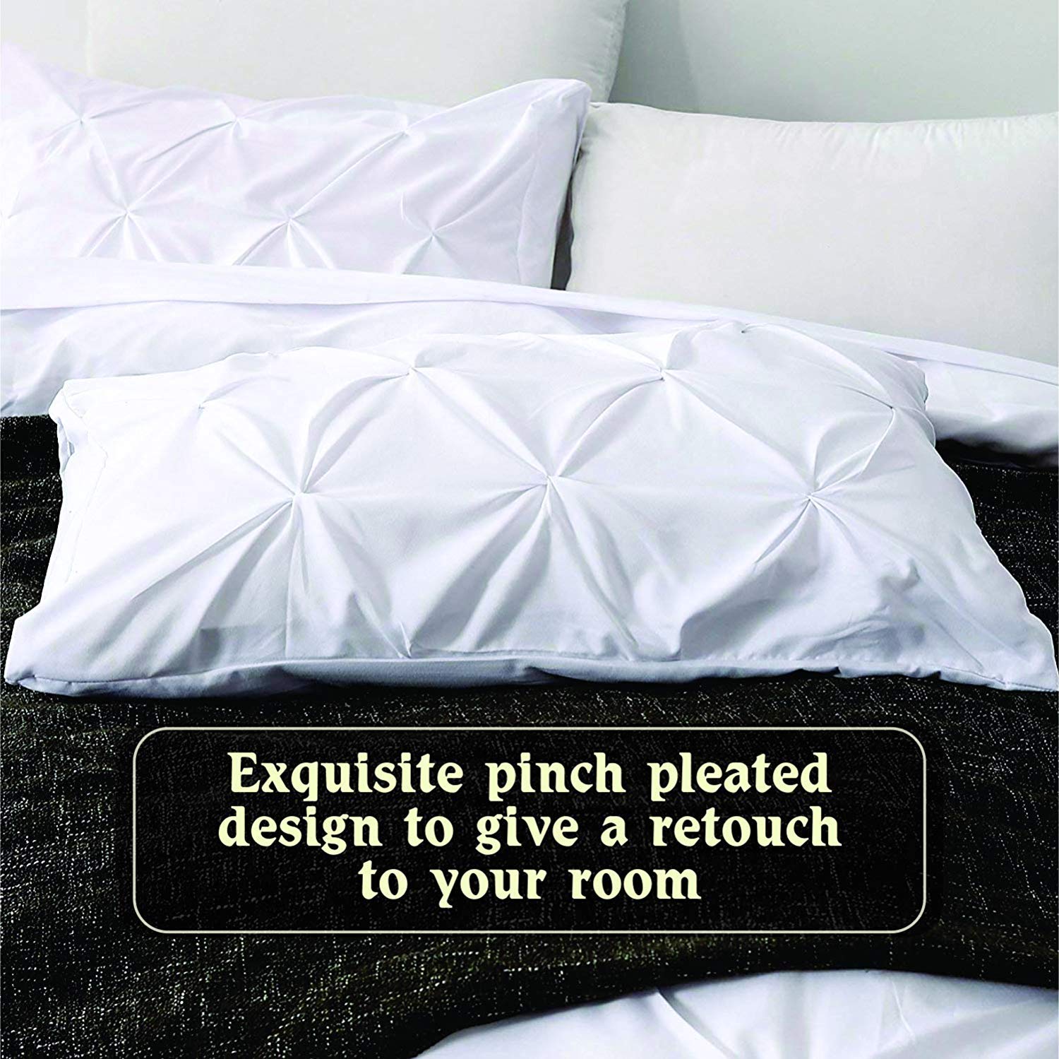 Crown Collection Luxuriate Hotel 1000-TC Hypoallergenic Ultra Soft 100% Egyptian Cotton Super King Plus 120X120 Dark Gray Solid Pinch Plated Duvet Cover with Zipper Colser & 2pcs Pillow Case Set