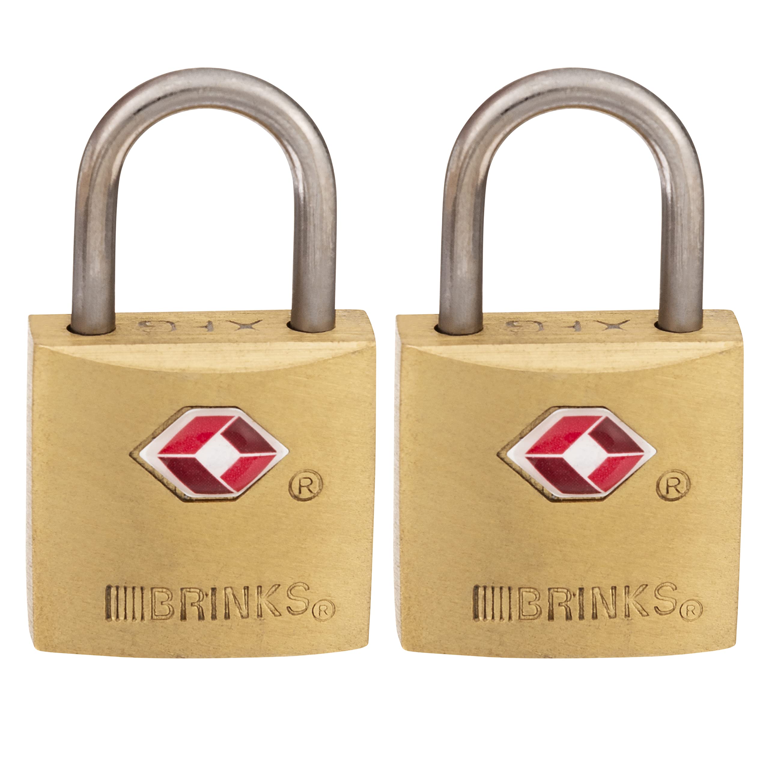 BRINKS - 22mm TSA Approved Solid Brass Keyed Travel Padlock, 2-Pack - Chrome Plated with Hardened Steel Shackle, TSA Approved Lock for Travel and Inspection