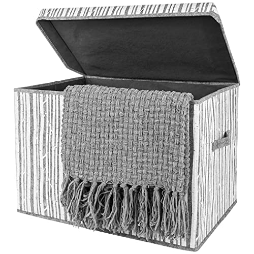 Sammy & Lou Birch Felt Toy Box; Collapsible; Gray, White; Two Handles; Hinged Lid; 22 in x 14.5 in x 15 in