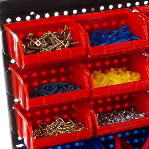 Wall-Mounted Garage Storage Bins - 30 Compartments for Garage Organization, Craft Supply Storage, Tool Box Organizer Unit by Stalwart (Red/Blue)