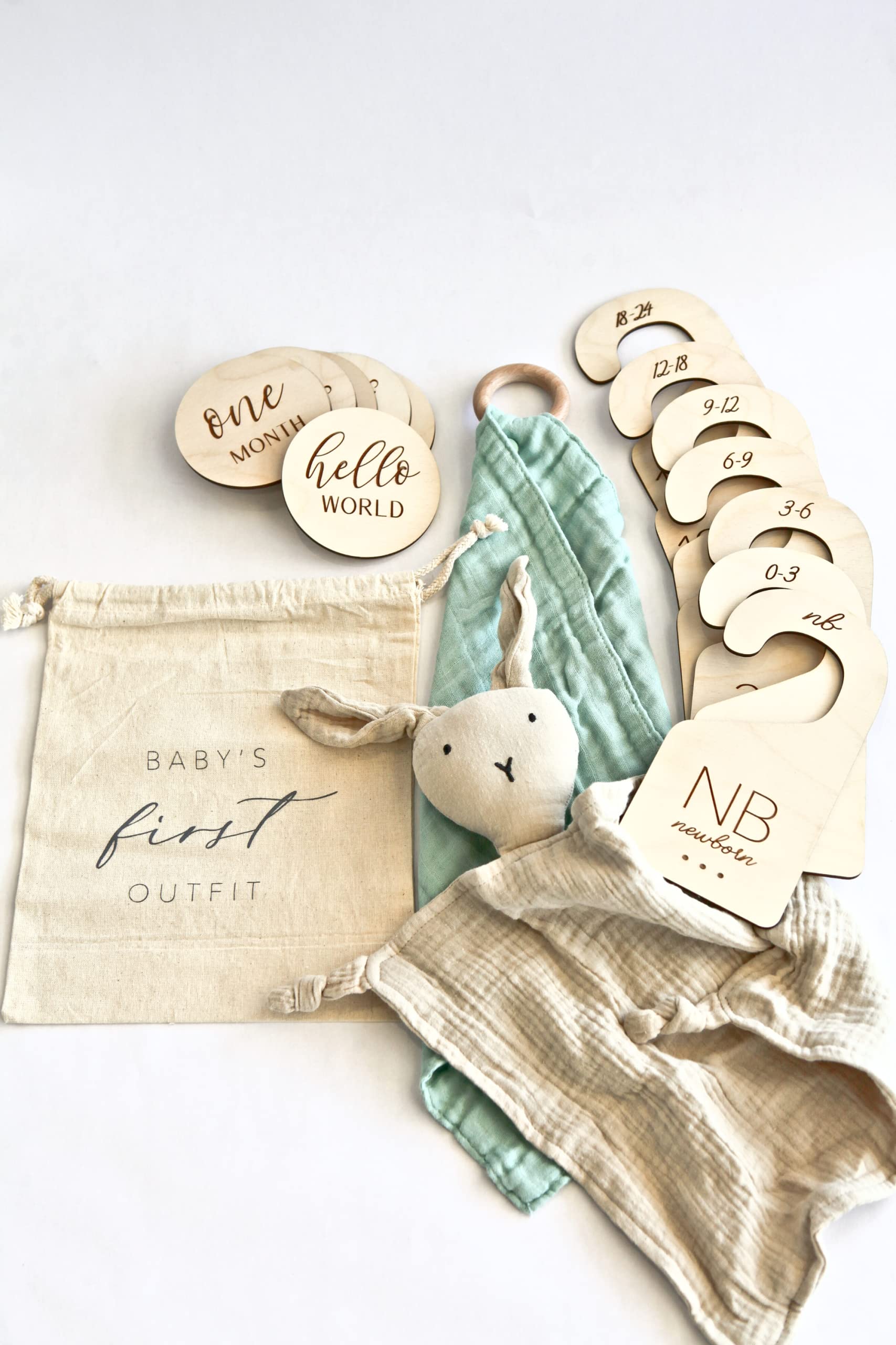 Baby Gift Box - Baby Gift Set Including Milestones Set, Baby Closet Dividers, Bunny, Teether+Blankie and Outfit Keepsake (Ultimate 5-Pack Gift Set)…