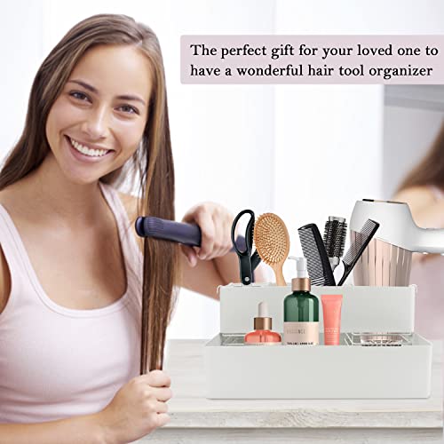 BUSOKIP Hair Tool Organizer/Hair Dryer Holder Wall Mount. Large Bathroom Sink Organizer Countertop Hot Tool Holder for Curling Iron, Blow Dryer, Straightener, Flat Iron. White
