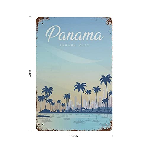 PPFINE Panama Travel Tin Sign Metal Plaque Art Hanging Iron Painting Retro Home Kitchen Garden Garage Wall Decor 12"x8"