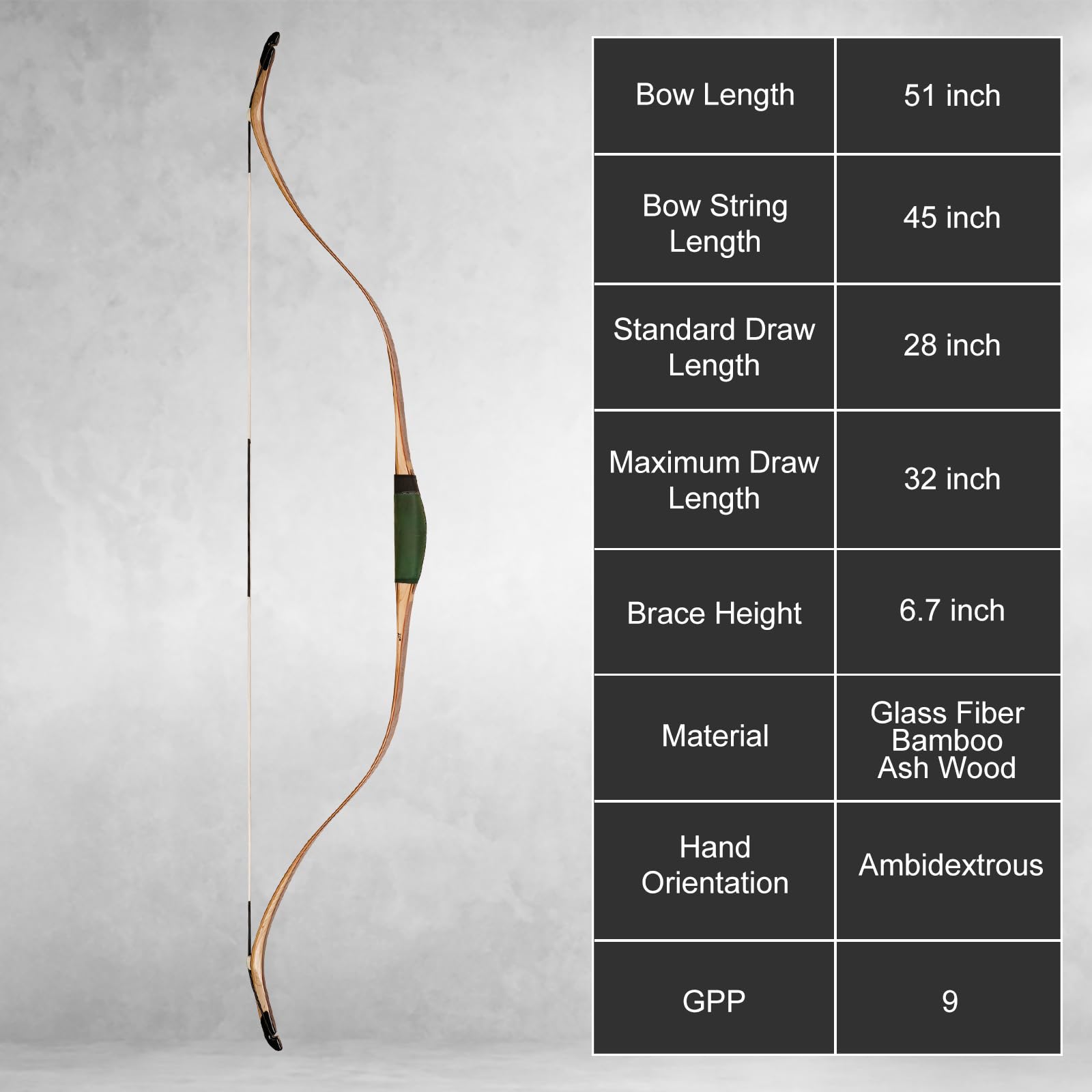 AF Archery Turkish Recurve Bow, 51" High-Performance Traditional Laminated Hunting Horse Bow for Adults Youth Beginners Enthusiasts and Hunting, Black Turkish 30lbs