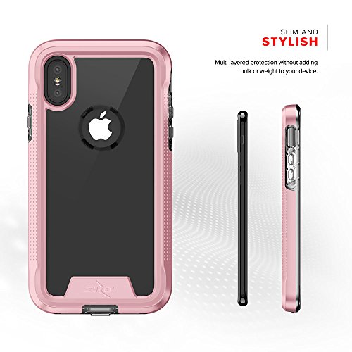 Zizo ION Series for iPhone Xs Max case Military Grade Drop Tested with Tempered Glass Screen Protector (Rose Gold & Clear)