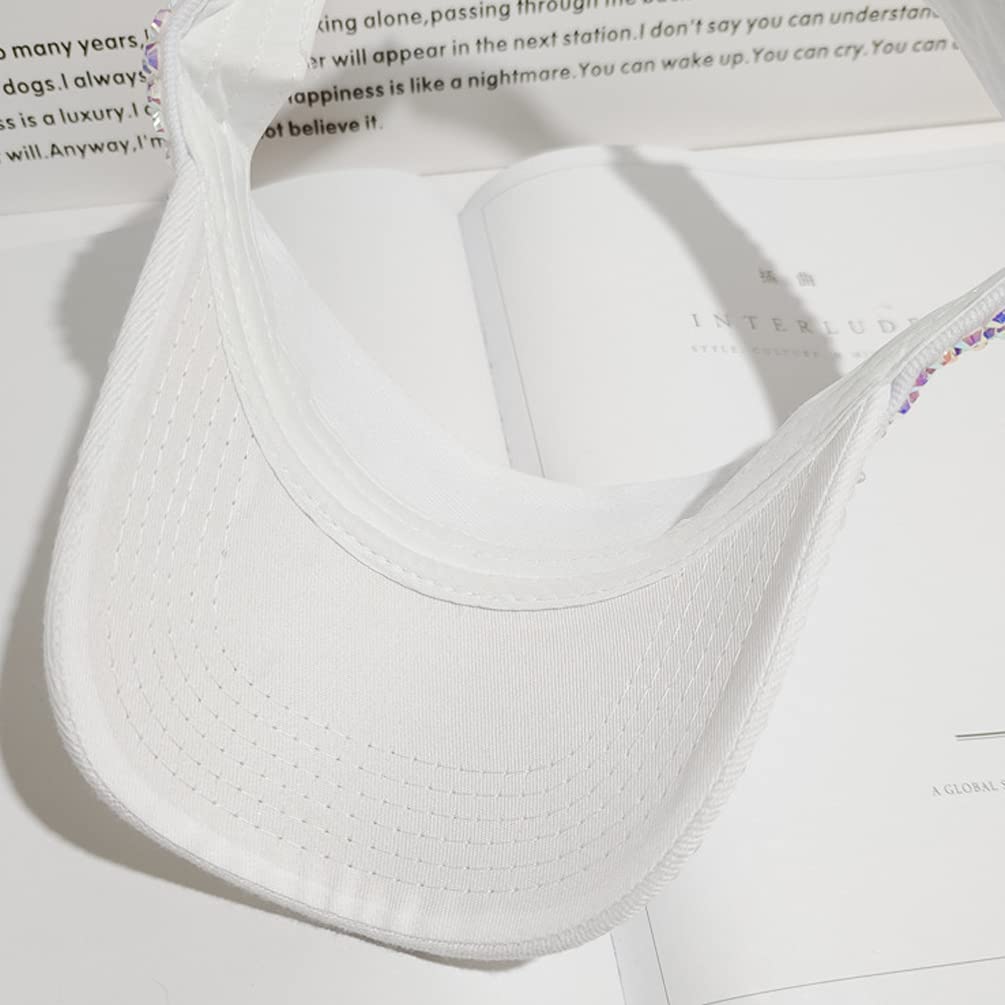 ASUITOFK Bling Rhinestone Sport Sun Visor Hats Adjustable Summer Cap Visor Caps for Men and Women Outdoor Hat White