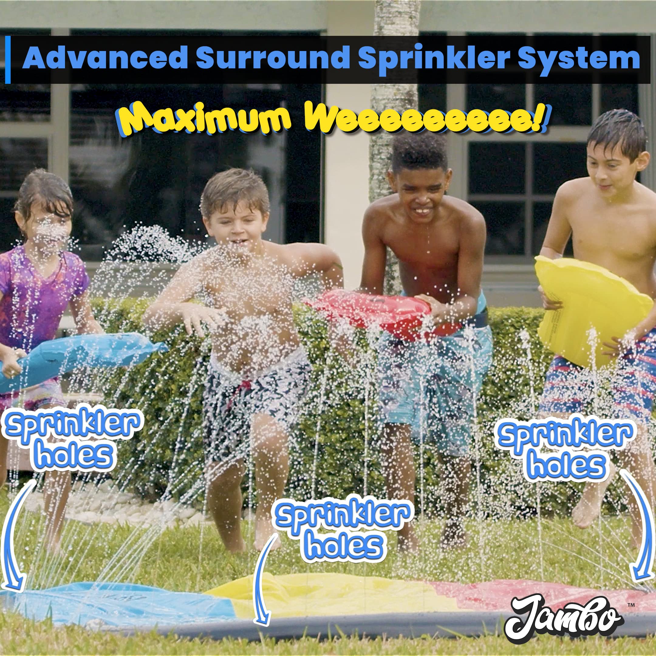 JAMBO 16Ft Premium 3 Lane Slip Splash and Slide with Bodyboards, Heavy Duty Water Slide- Advanced 3-Way Sprinkler System, Splash Mat Splash Pad Backyard Waterslide Outdoor Water Toys n Slides for Kids