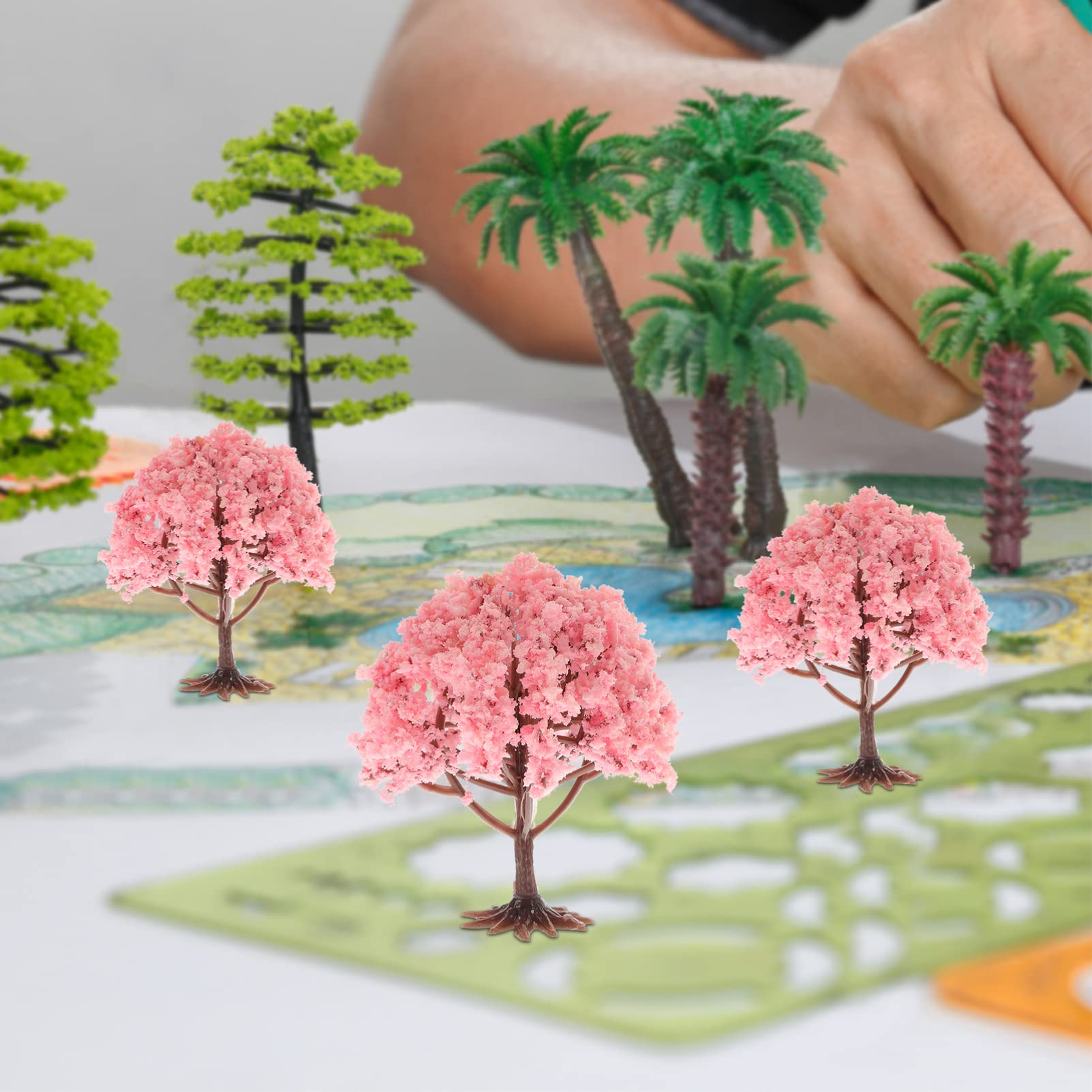 Angoily 10pcs Miniature Flower Tree Model Train Scenery Architecture Cherry Blossom Trees Mini Fake Trees for DIY Sand Table Crafts Building Model Scenery Landscape Ornaments