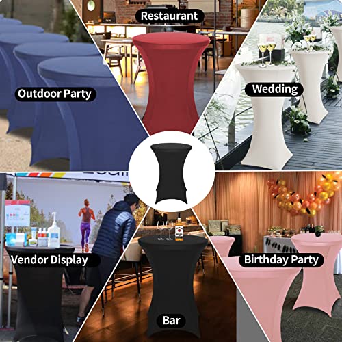 FestiCorp Spandex Black Table Cover, Cocktail Fitted Tablecloths, Round Highboy Stretch Table Covers Cloths for Party, Bar, Wedding, Birthday, Banquet, 30"-32" Diameter x 40"-43" Height