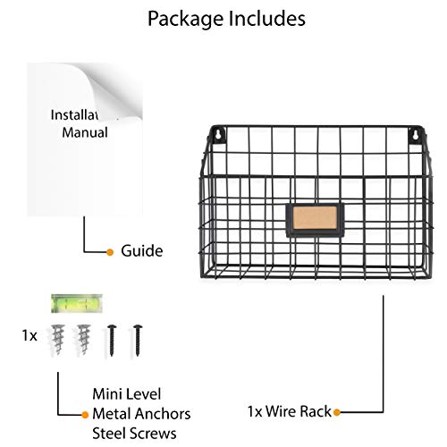 Wall35 Rivista File Holder Home Office Desk Organizer, Wall Mounted Wide Chicken Wire Mail Organizer and Magazine Holder, Metal, Black