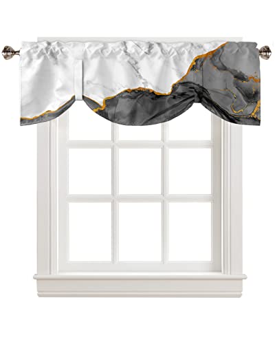 Funnywall88 Tie Up Curtain Valance for Living Room,Wild Marble Pattern Gold Black Grey White Ombre Valance for Kitchen Window Valance Adjustable Tie-up Valance 18 Inch Rod Pocket 1 Panel