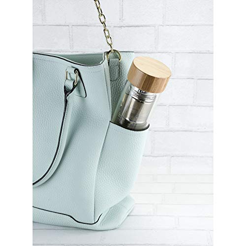 Pinky Up Blair Loose Leaf Tea Travel Infuser Mug, Double-Walled Glass and Stainless Steel with Bamboo Lid, 16 oz, Clear