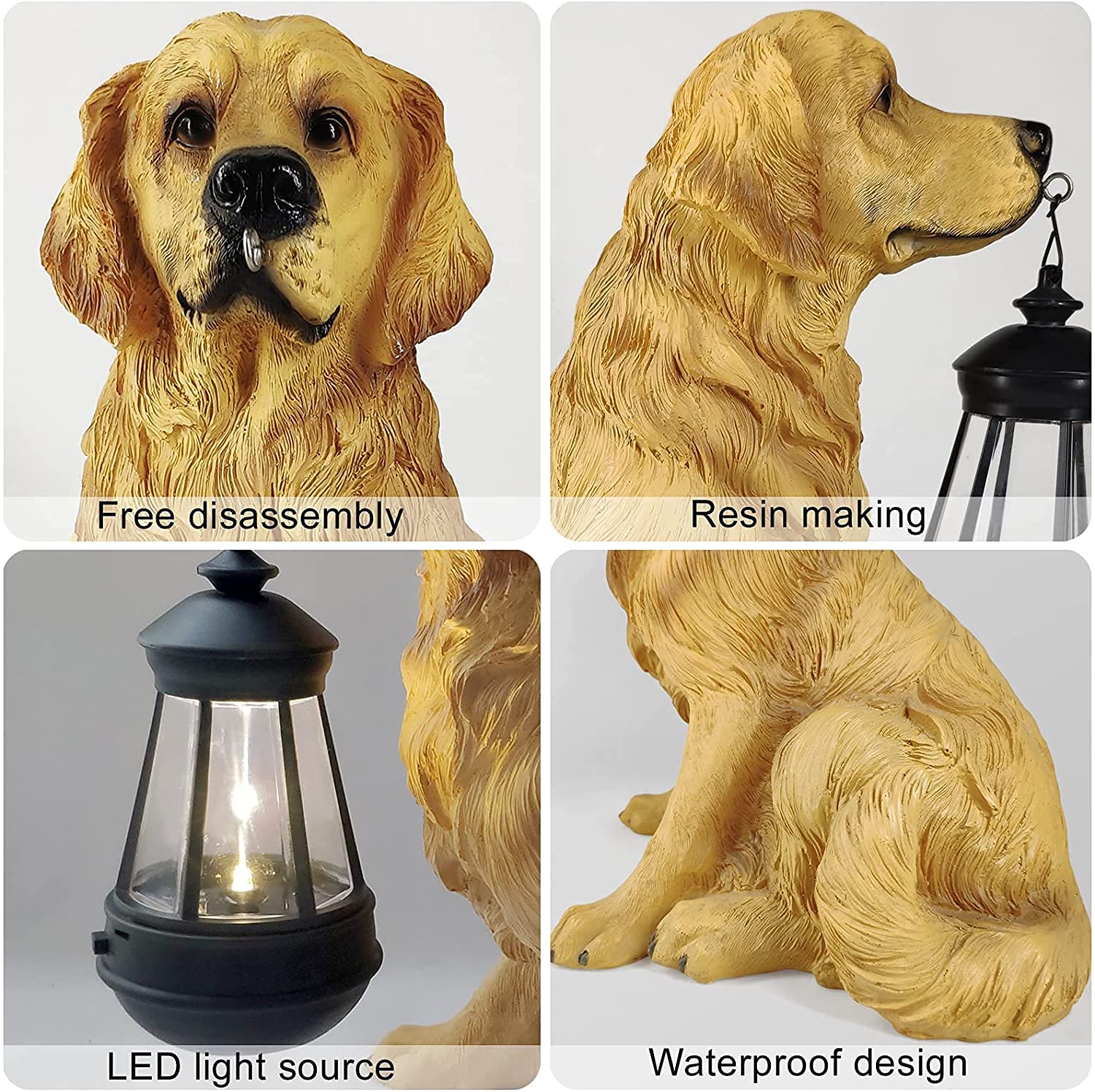 JeeKoudy Solar Outdoor Statues with Solar Led Lamp, Golden Retriever Statue Outdoor with Solar Led Home Garden Decoration Windproof Lamp Realistic Dog Decor