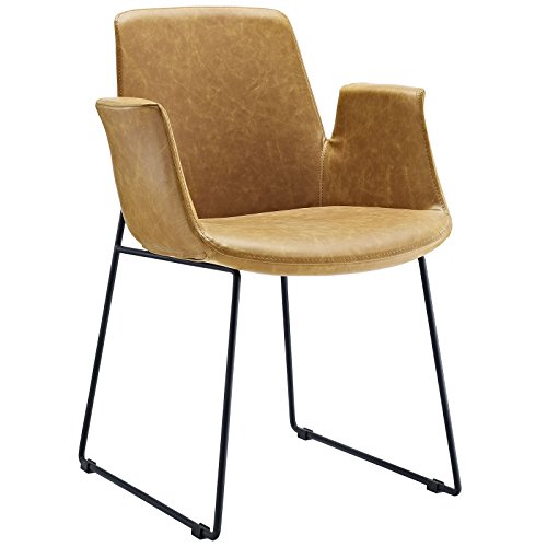Modway Aloft Faux Leather Modern Farmhouse Kitchen and Dining Room Chair in Tan