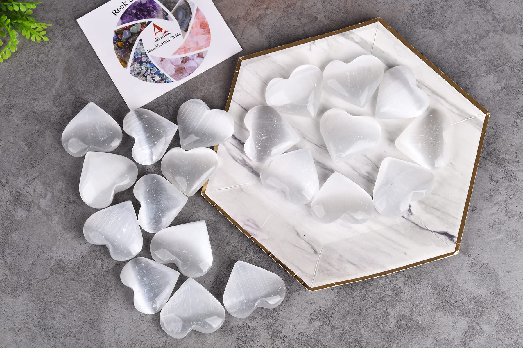 AMOYSTONE 20Pcs Selenite Crystal Heart Worry Stone 1.4-1.6" - Puffy Palm Pocket Heart Stone for Cleansing, Protection and Home Decoration Gift