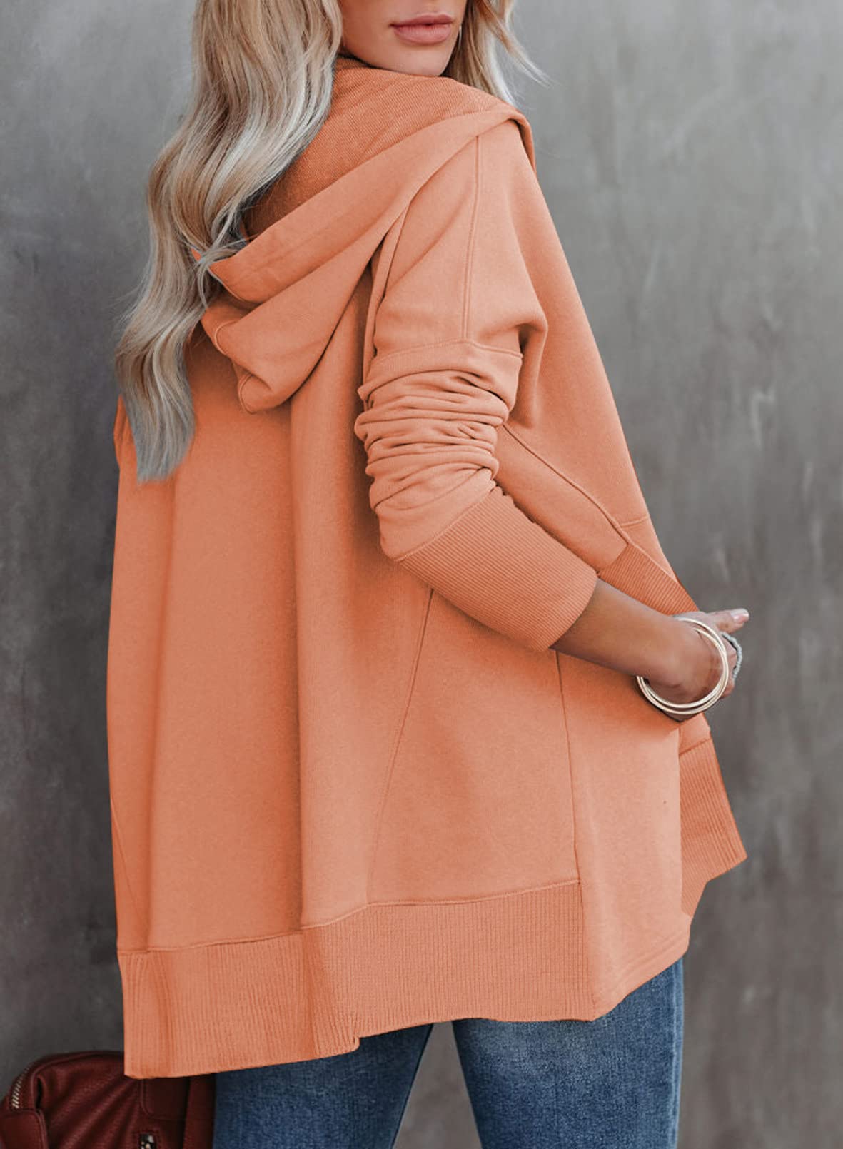 Astylish Women Fashion 2022 Hooded Sweatshirt Oversized Fall Henley Hoodies Sweatshirts Pullover Orange Medium