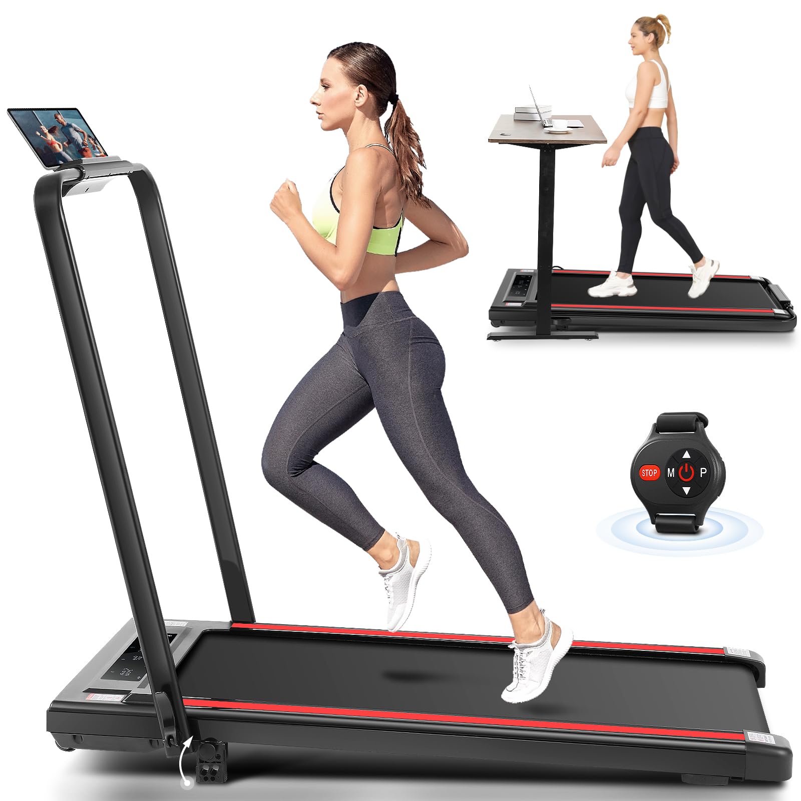 ANCHEER Under Desk Treadmill with Incline, 3 in 1 Walking Pad Treadmill with Remote Control, 2.5HP Quiet Jogging Running Electric Machine for Home Office,Silver