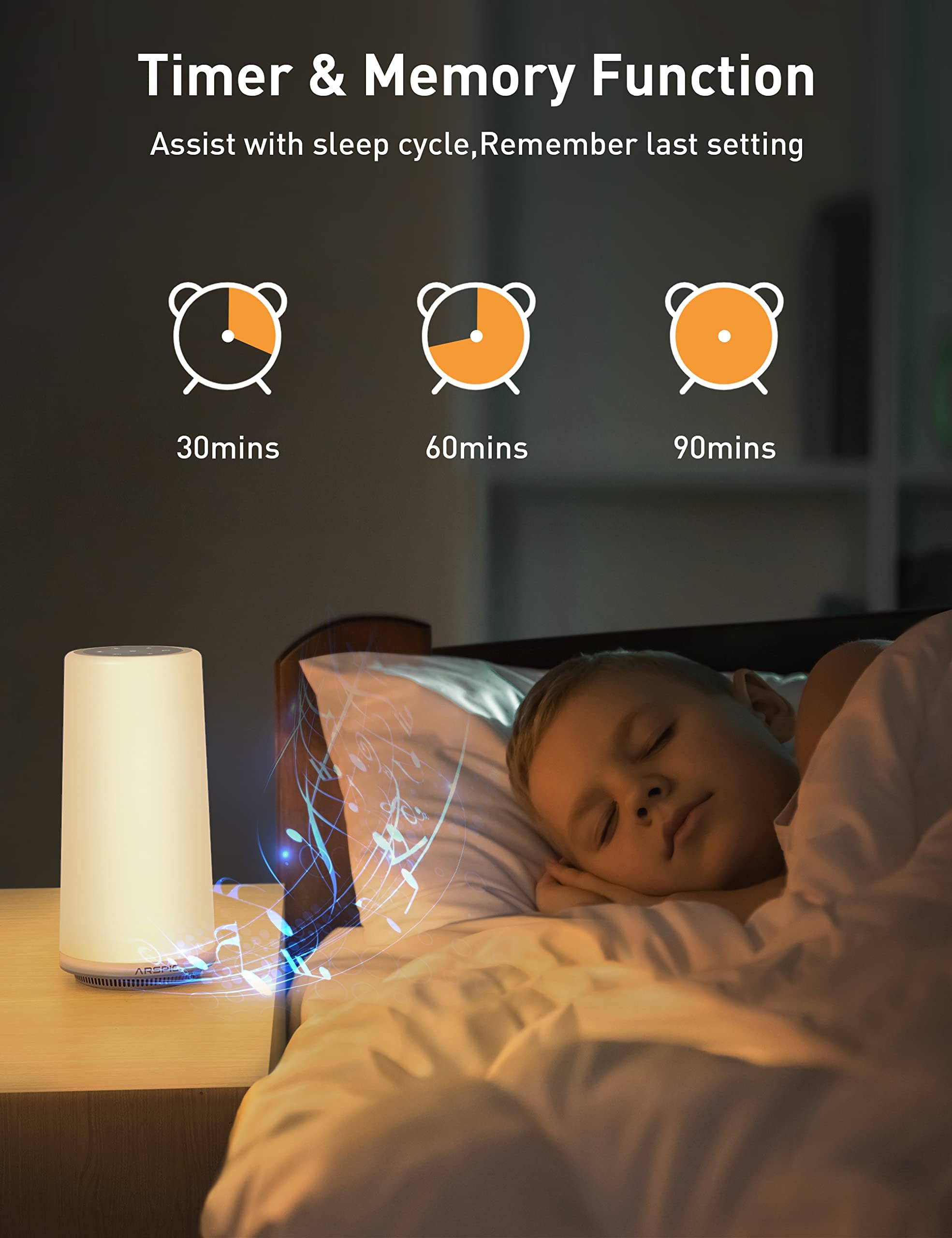 Arspic White Noise Machine, 24 Soothing Sound Machine with Night Light, Touch Control, Timer, Noise Machine for Sleeping Baby Adults Kids