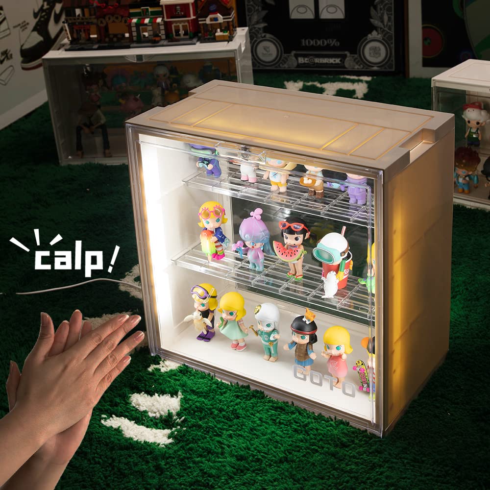 GOTO LED Lighting Display Box, Display Storage Case, Show Case for Bearbrick 400%, Action Figures, Lego, Collectibles, Pop Mart (19L LED Included Adapter and 2 Partition)