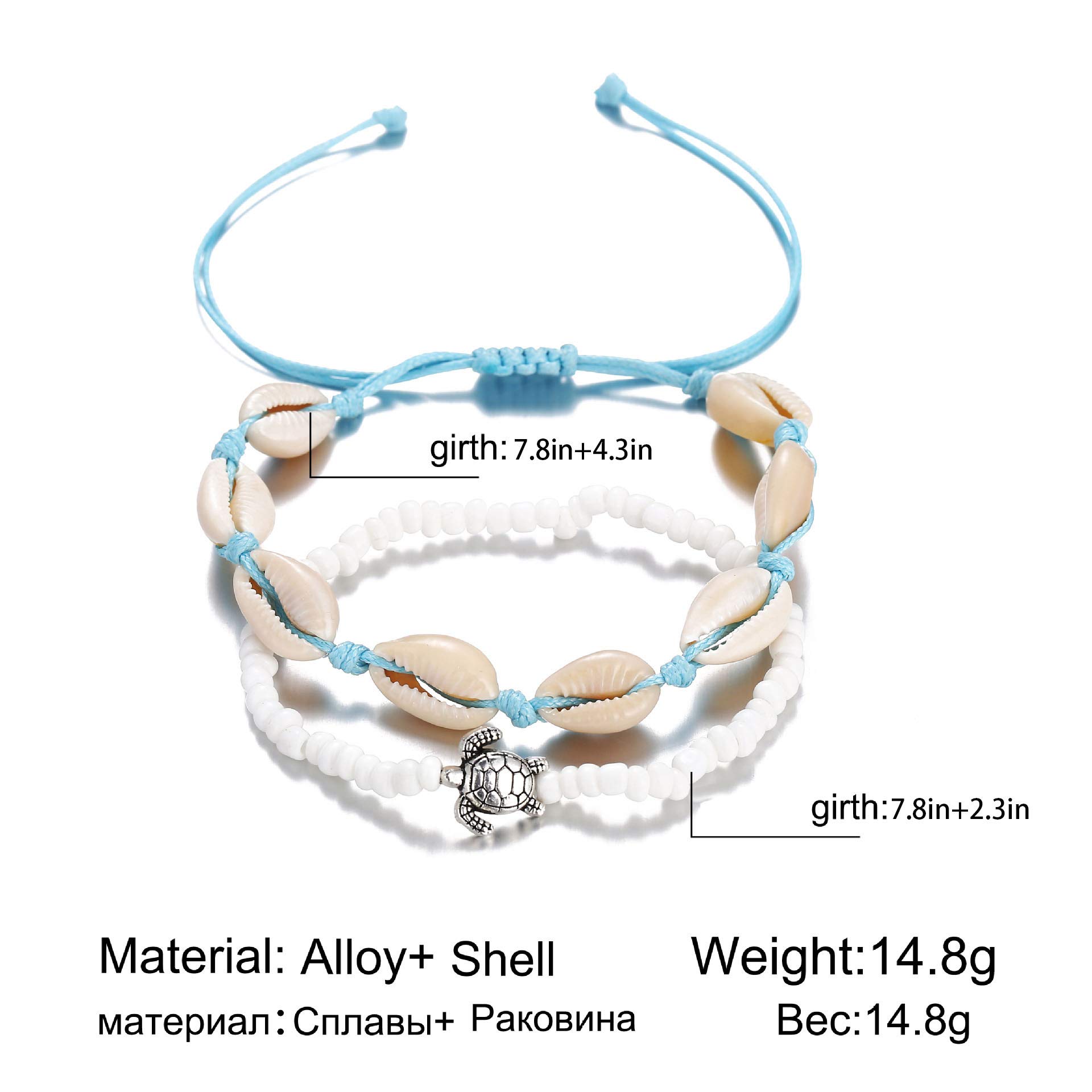 Aluinn Boho Turtle Layered Shell Anklet Set Silver Ankle Bracelets Beaded Foot Chain Beach Foot Jewelry Accessories for Women summer gifts