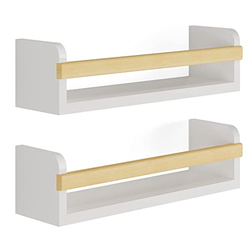 Wallniture Florida Floating Shelves for Kids Room Decor, Kids Bookshelf, Nursery Decor Wood Shelf for Wall Set of 2, White