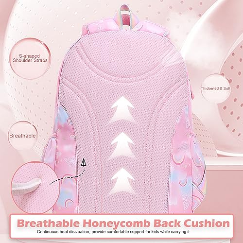 BYXEPA Girls Backpack, 16.5 * 13.5 * 7 inches School Backpack for Girls, Lightweight Kids Backpack with Compartments, Kids' School Book Bag for Elementary Student (Pink)