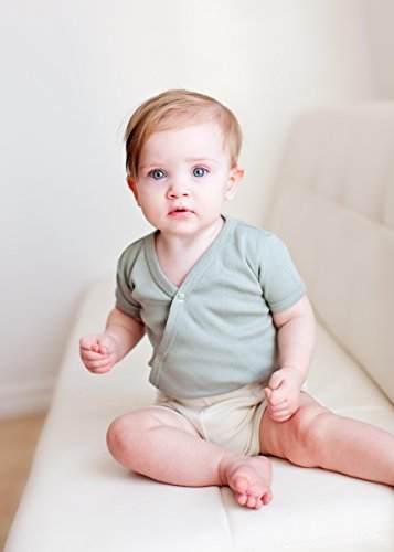 L'ovedbaby Baby Girls Unisex Organic Short-sleeve Kimono Infant-and-toddler-bodysuits, Seafoam, 0-3 Months US
