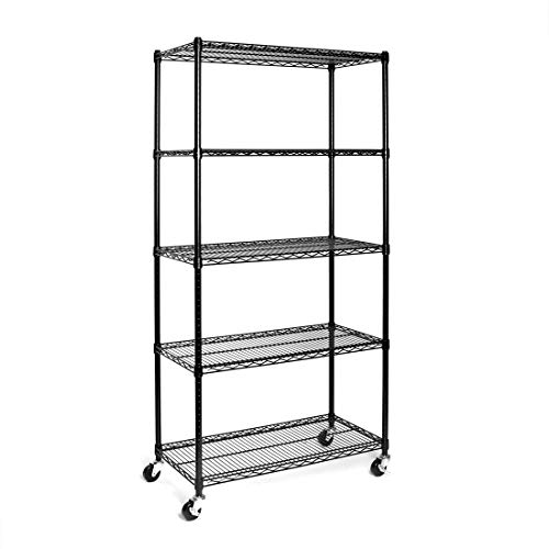 Seville Classics UltraDurable Heavy Duty NSF Solid Steel Wire Rack Storage Unit, Organizer for Garage, Warehouse, Office, Restaurant, Classroom, Kitchen, Black, 5-Tier Shelving, 36" W x 18" D