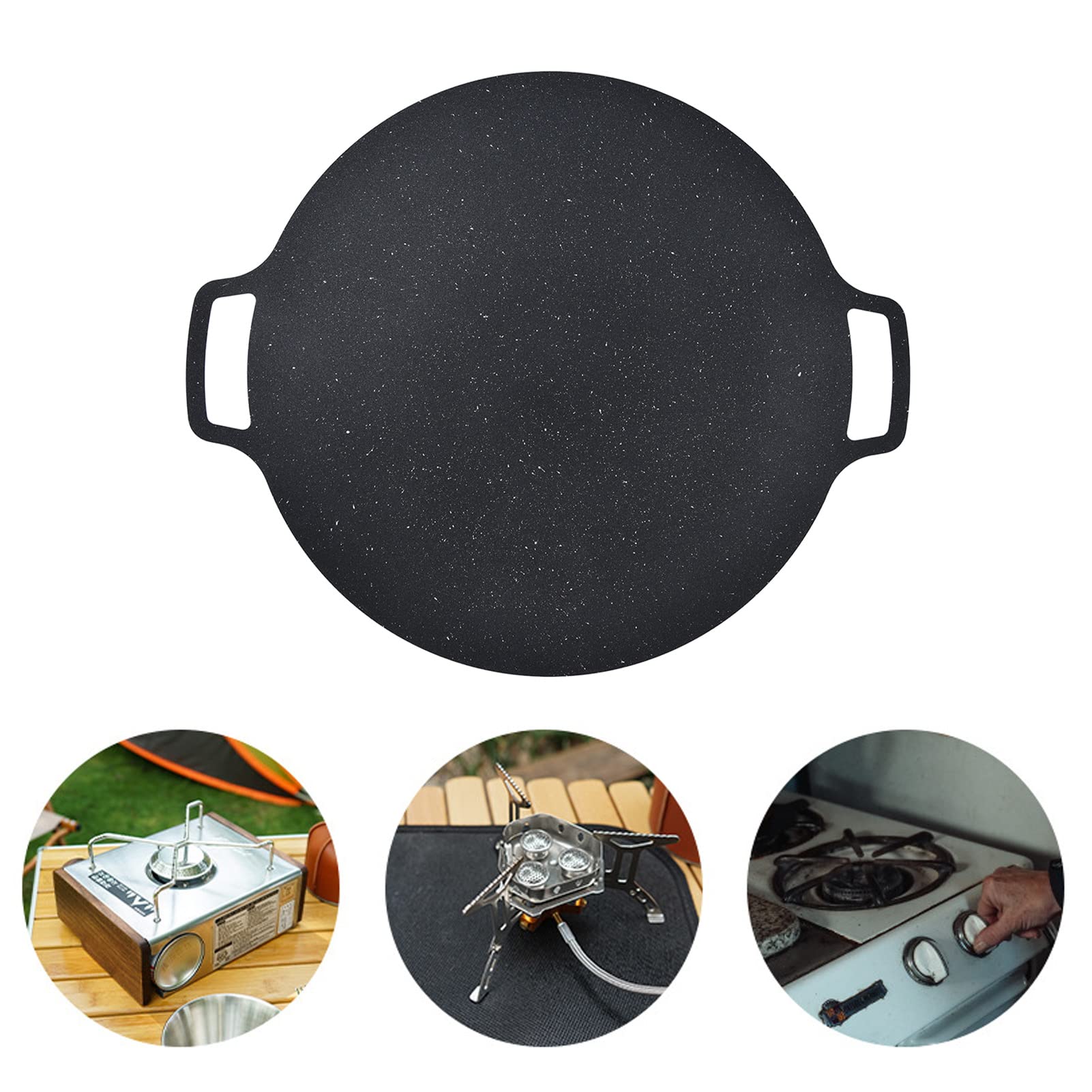 BBQ Grill Pan, Korean BBQ Grill Pan Iron Nonstick Round Grilling Tray BBQ Cast Iron Grill Pan for Outdoor Pork Belly Pancakes (30CM)