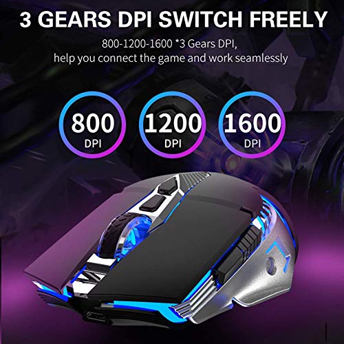AULA SC200 White Gaming Mouse Wireless, Rechargeable Bluetooth Computer Mice with Side Buttons, LED Lights, Side Buttons, for Windows, Android, PC, Mac