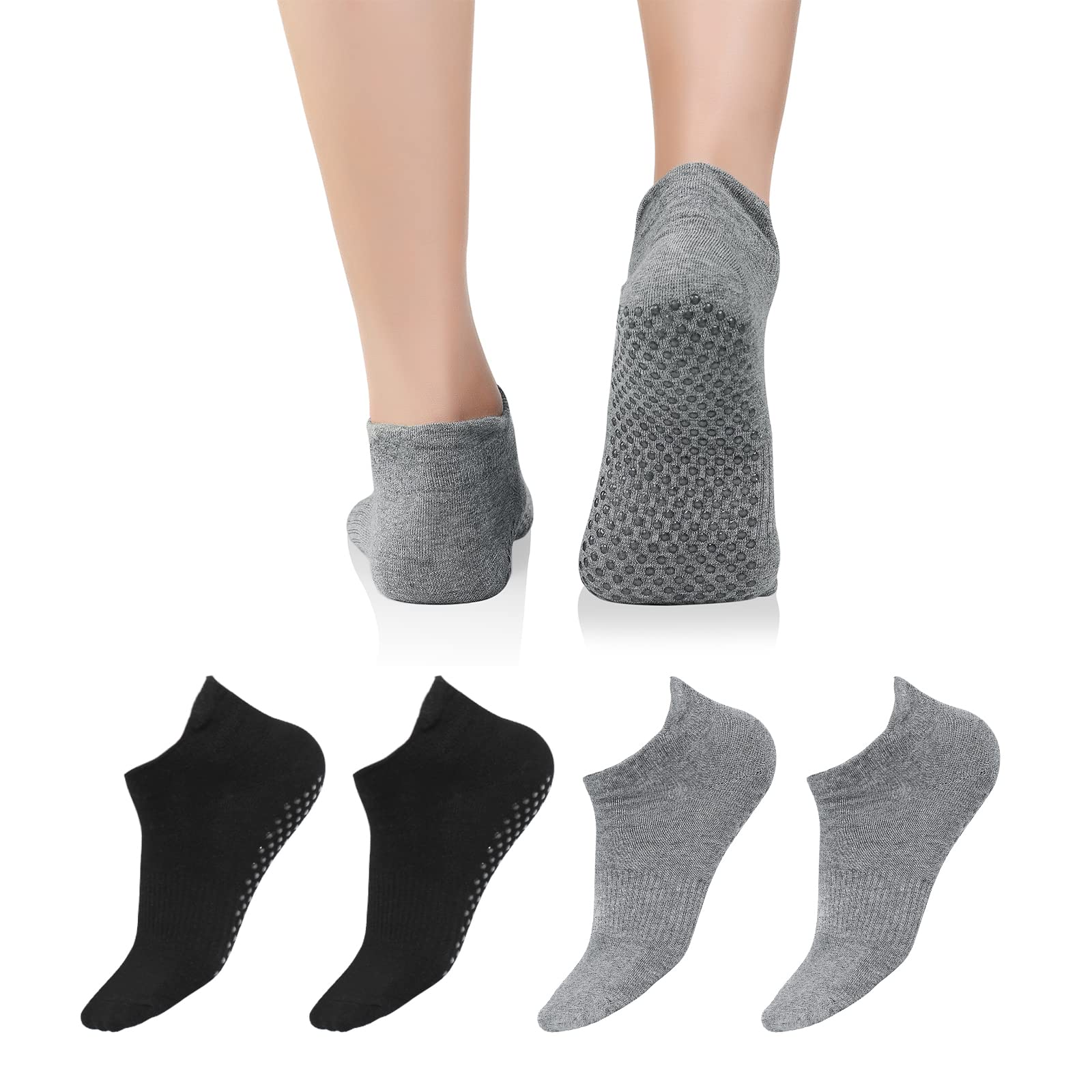 American Trends Women's Non Slip Ankle Socks, Grey-1 Pair, Grip Socks for Running, Yoga, Pilates, Hospital Slipper, Compression, 1 Pair